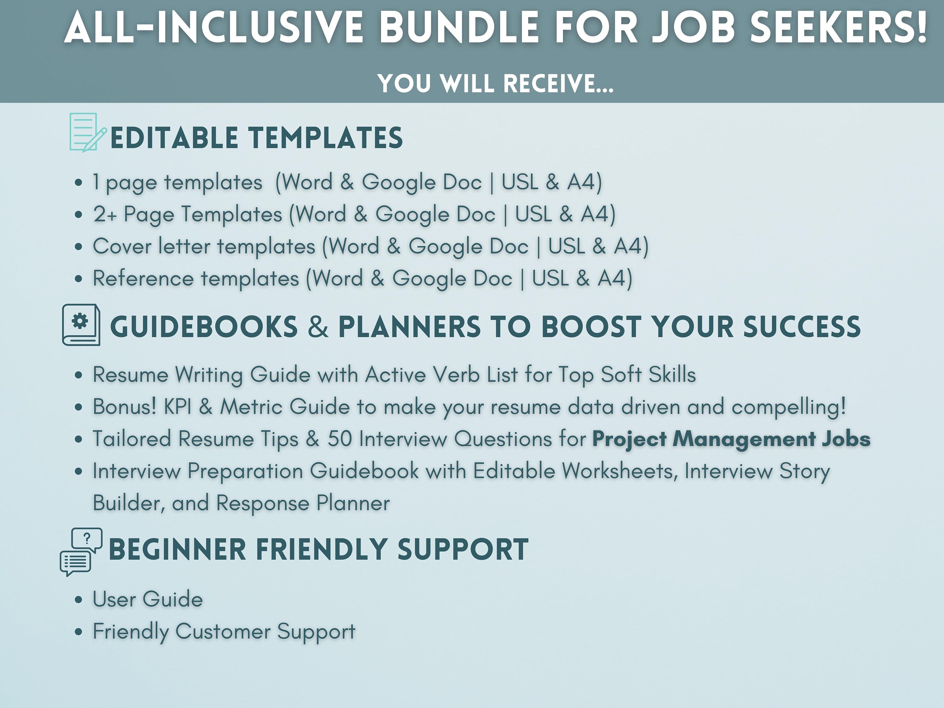 Project Manager Resume and Interview Bundle, ATS Friendly Modern ...