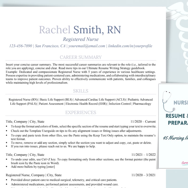 Nursing Resume Template - Etsy