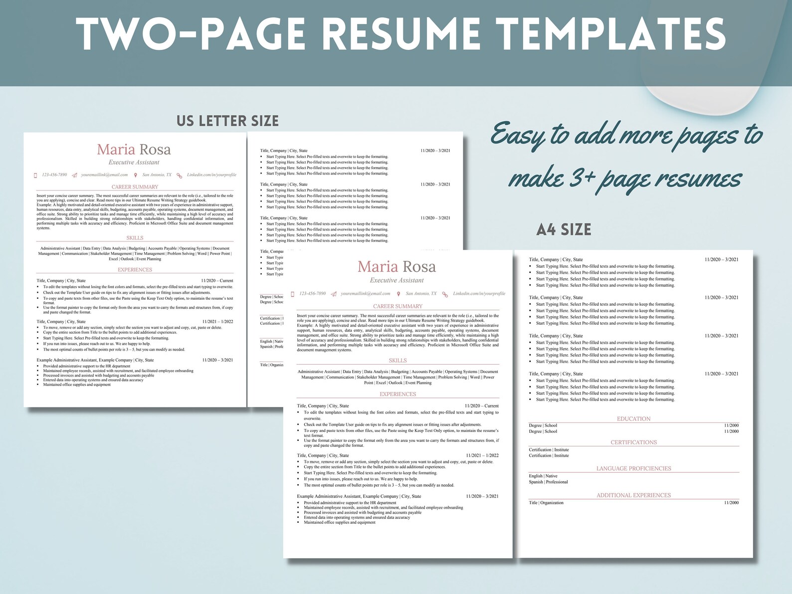 Executive Assistant Resume Template ATS Friendly Prefilled for EA ...