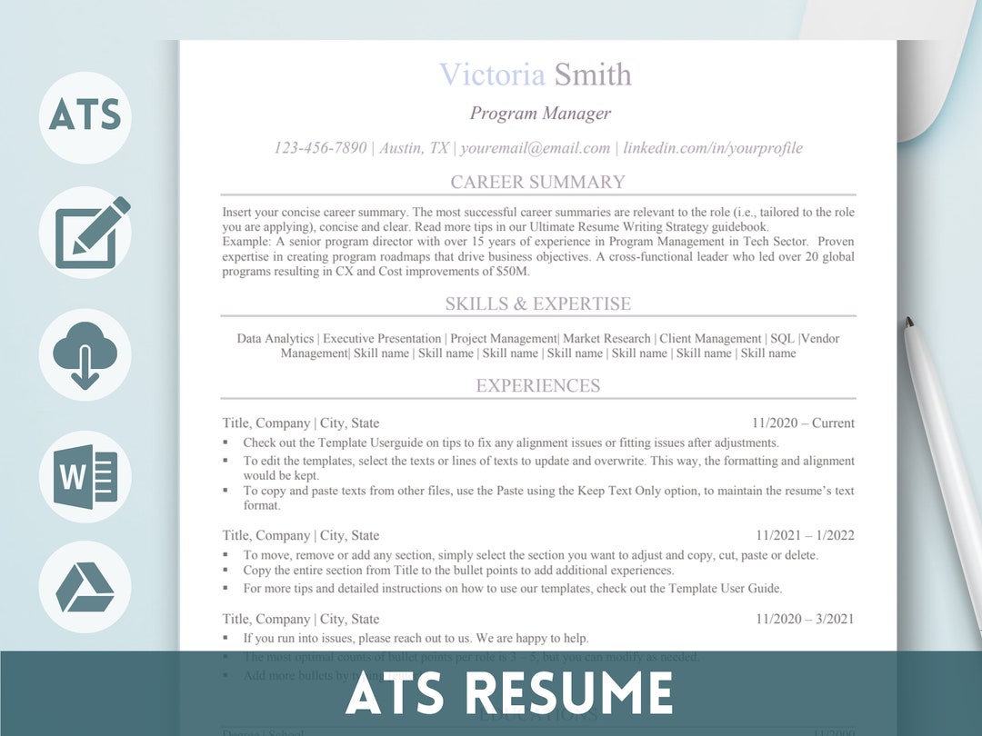 ATS Friendly Resume Templates and Cover Letter Template Word Google Doc ...
