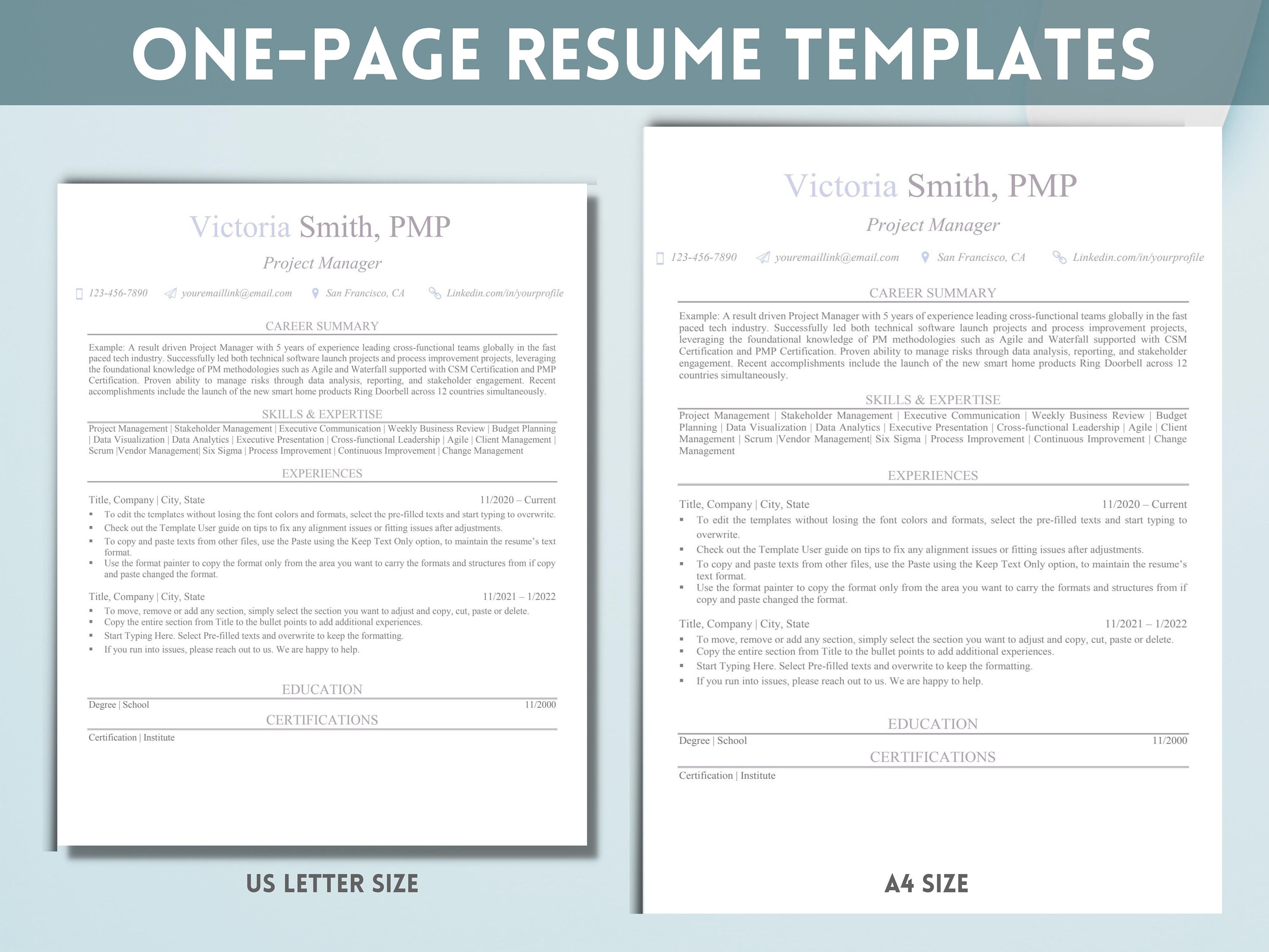 Project Manager Resume and Interview Bundle, ATS Friendly Modern ...