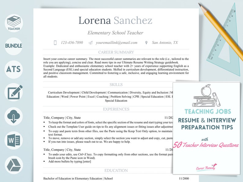 Teacher Resume Templates Interview Planner Bundle, Editable in Word ...