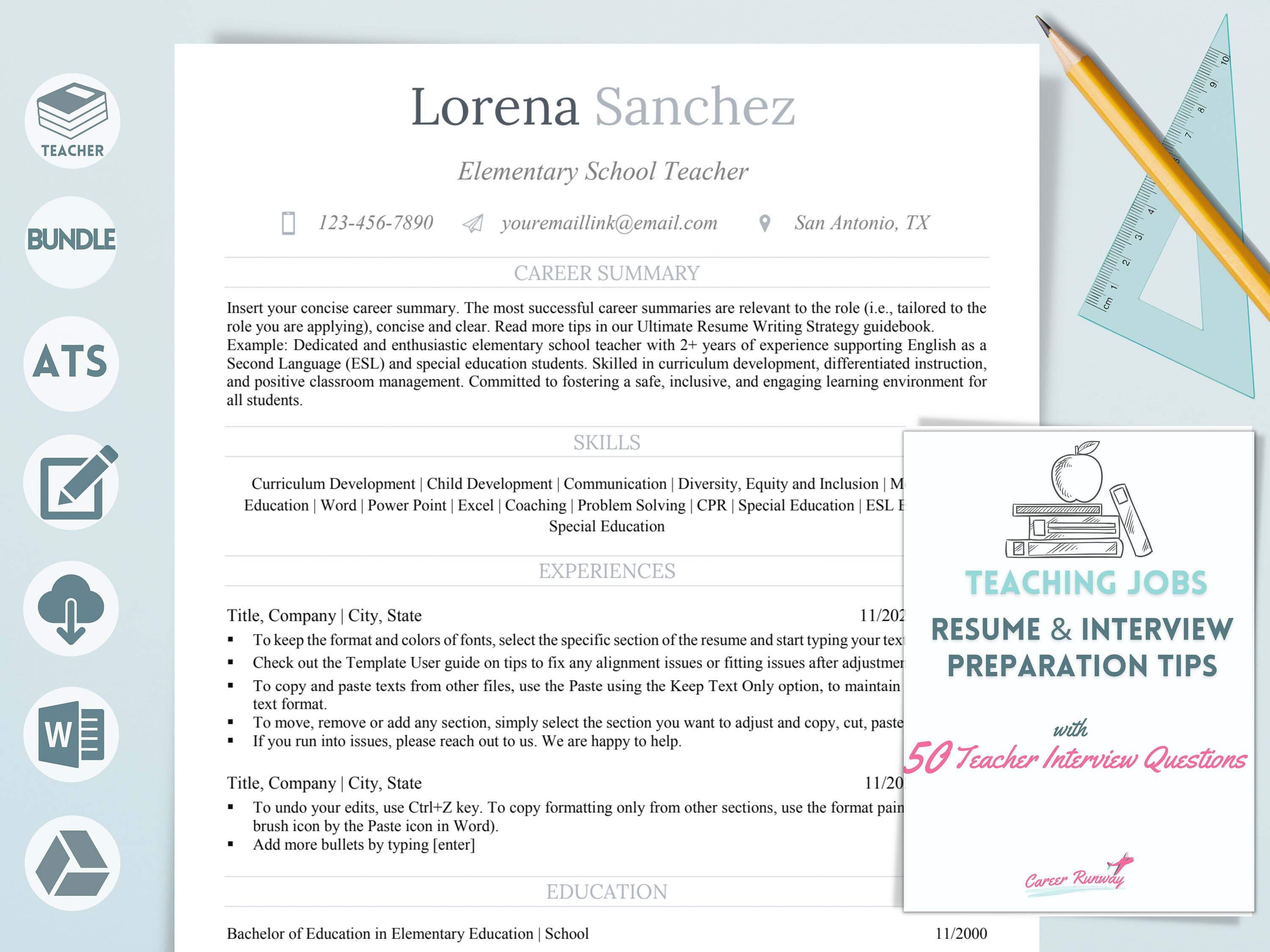 Teacher Resume Templates Interview Planner Bundle, Editable in Word ...