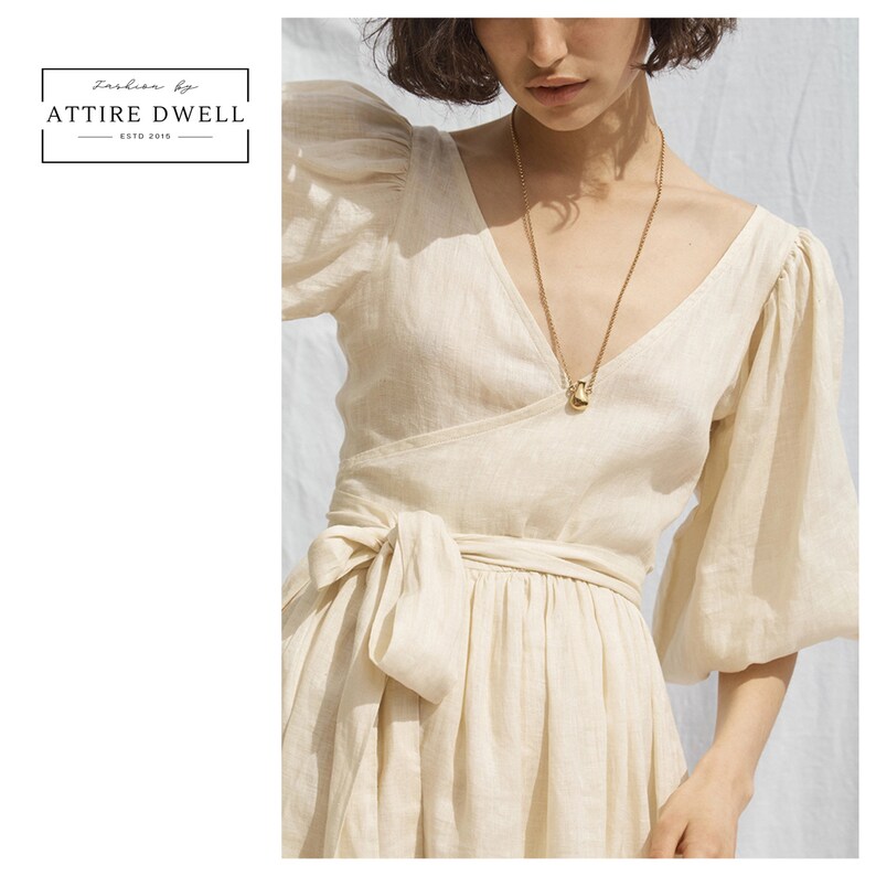 Luxury Drawstring Linen Cotton Dress, Women Luxury Dress, Vintage Style ...