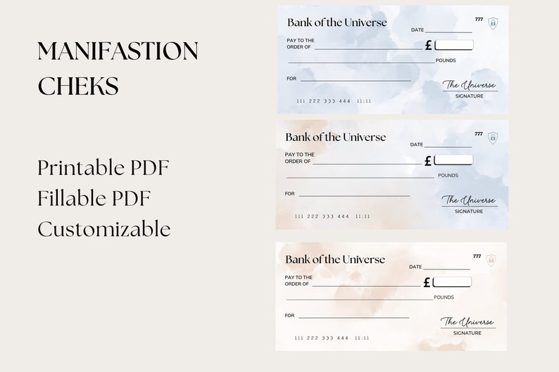 Money Manifestation Check, Vision Board Printables, Law of Abundance ...