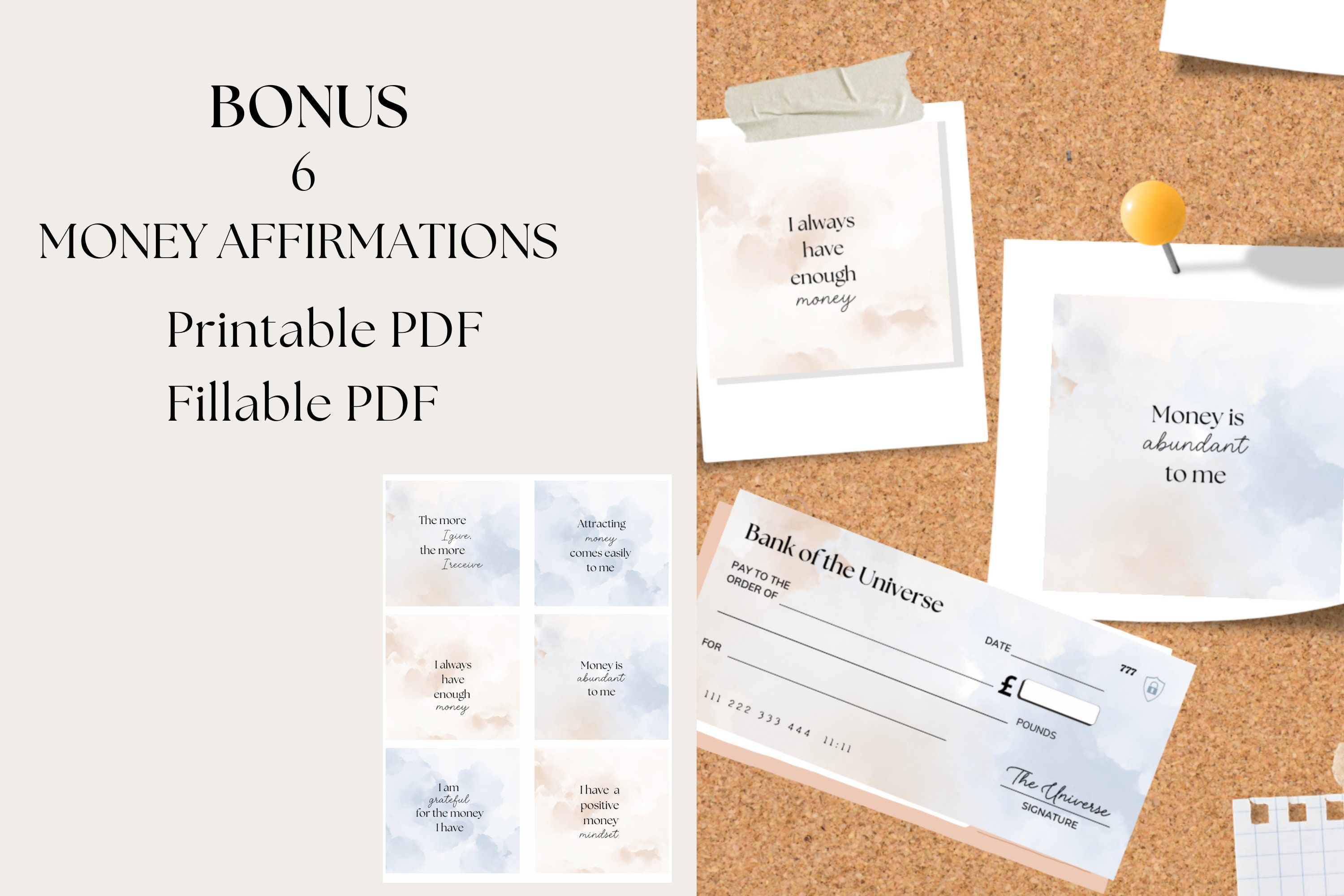 Money Manifestation Check, Vision Board Printables, Law of Abundance ...