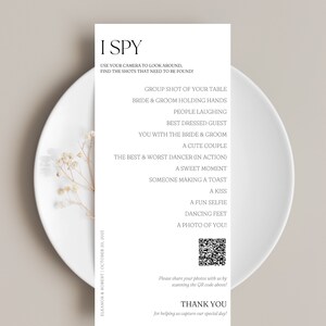 I SPY Wedding Game With QR Code Guest Photo Sharing Editable Template ...