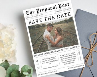 Newspaper Save the Date Template - Etsy