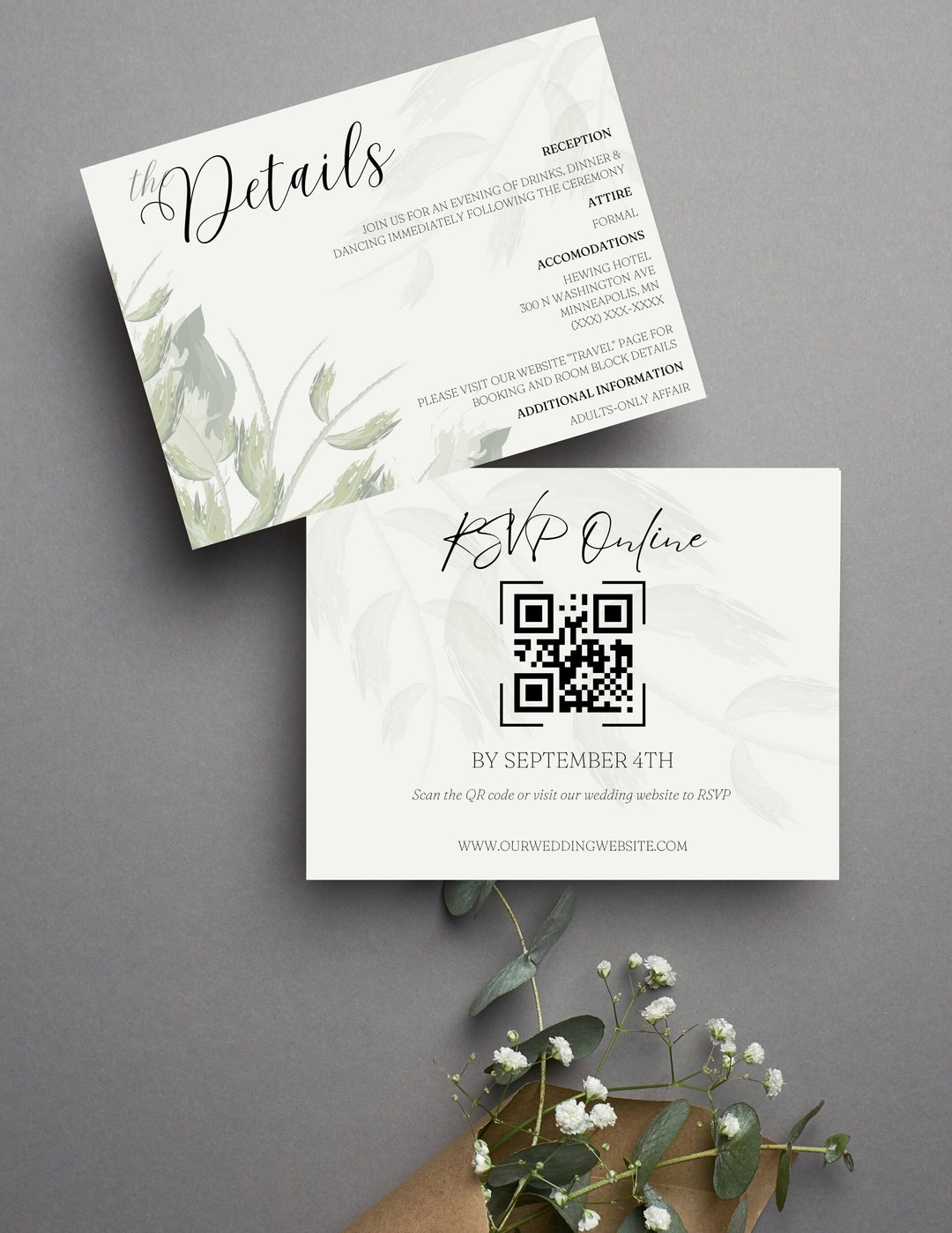 Lush Greenery Enclosure Card With QR Code RSVP Printable - Etsy