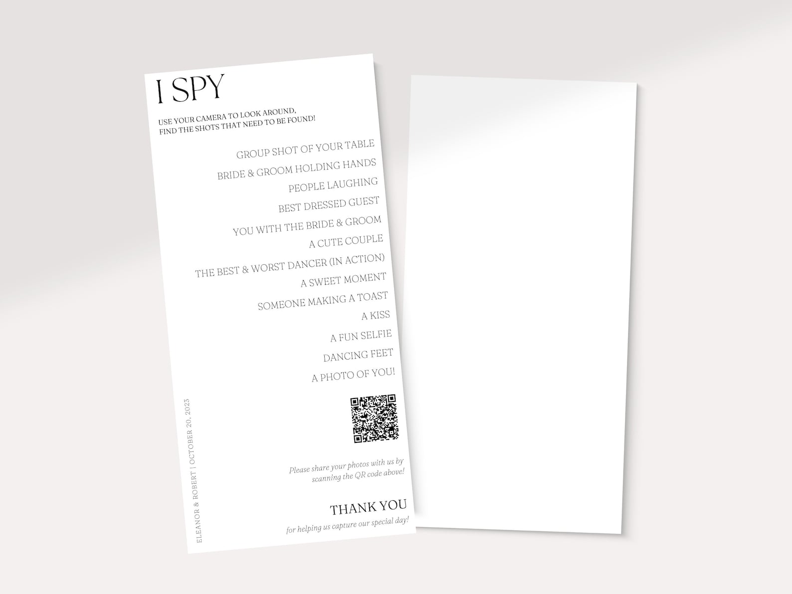 I SPY Wedding Game With QR Code Guest Photo Sharing - Etsy
