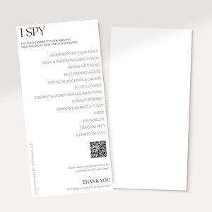 I SPY Wedding Game With QR Code Guest Photo Sharing Editable Template ...