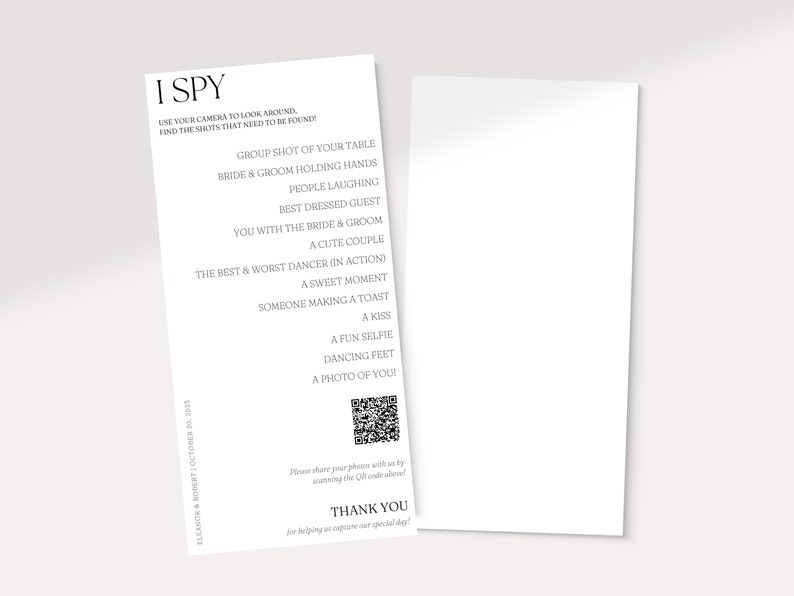 I SPY Wedding Game With QR Code Guest Photo Sharing - Etsy