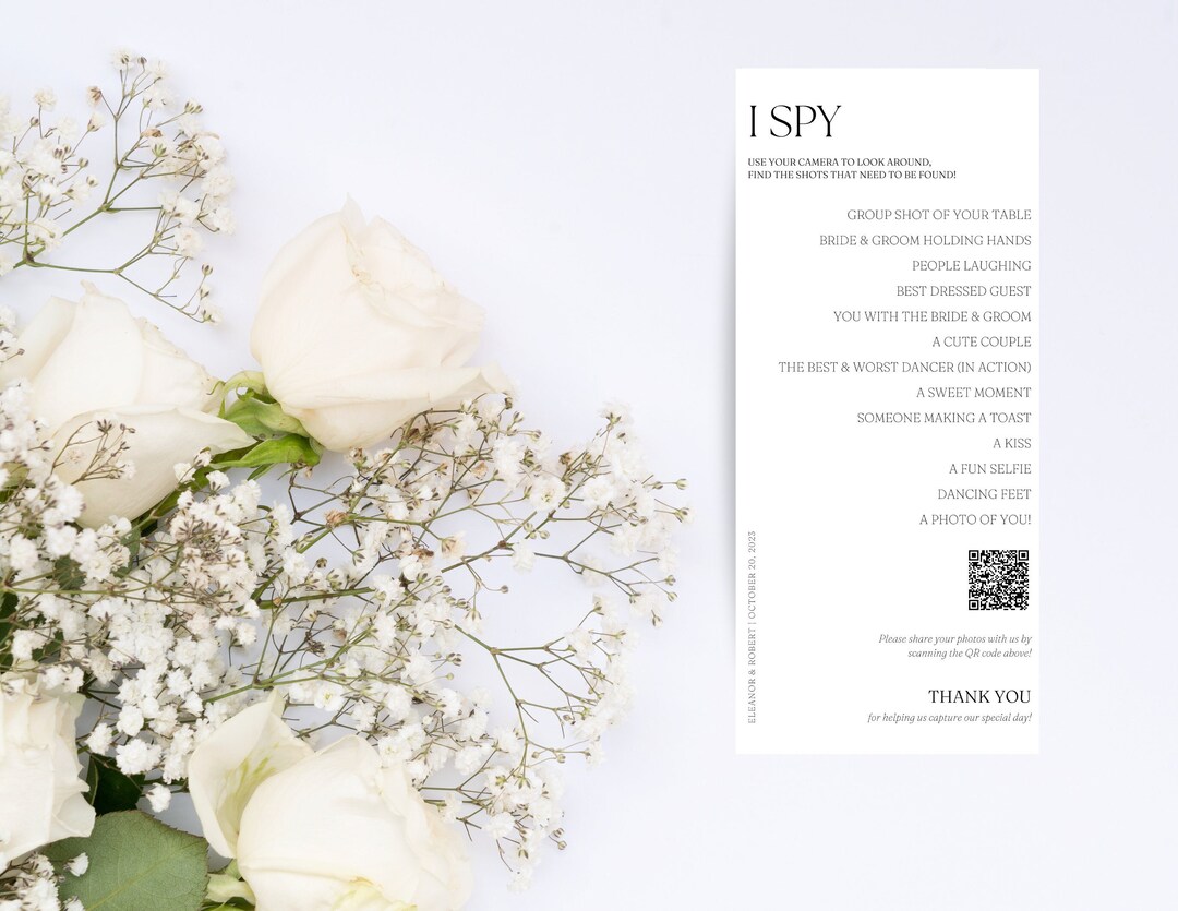 I SPY Wedding Game With QR Code Guest Photo Sharing Editable Template ...