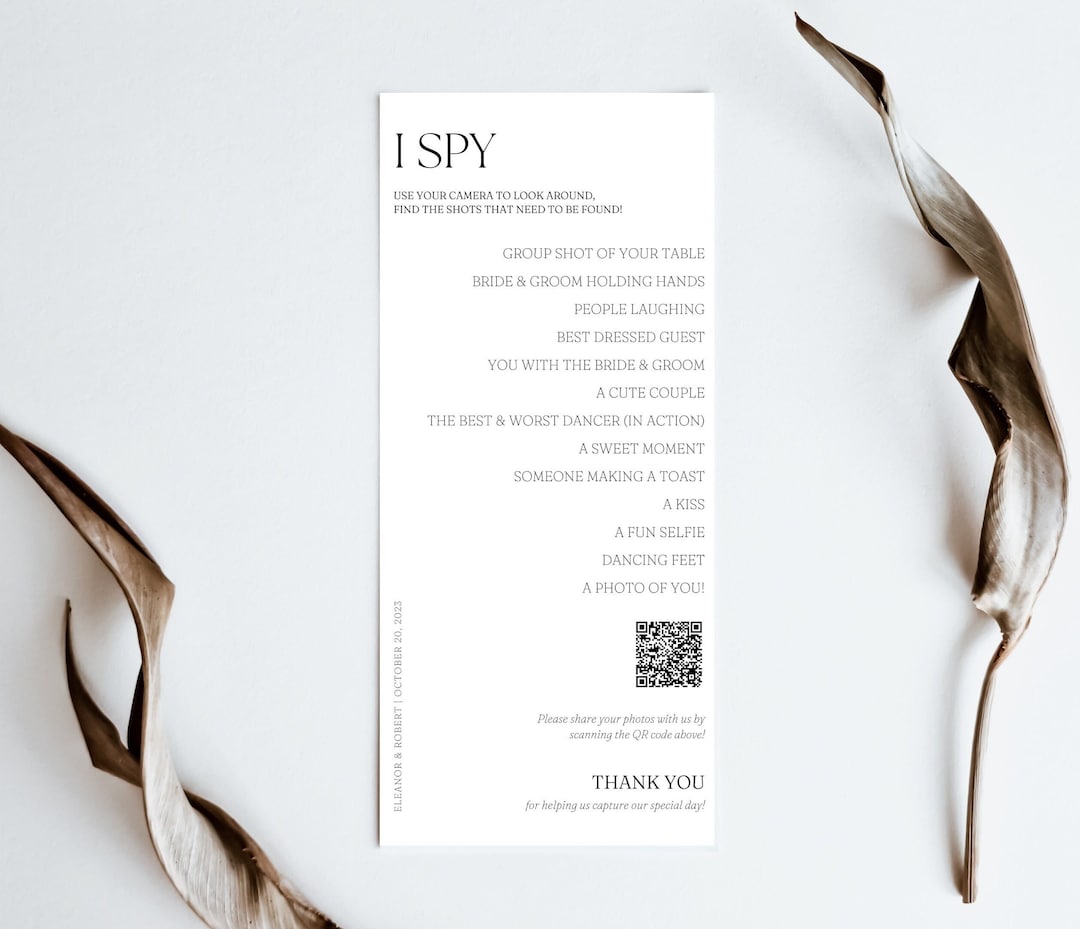 I SPY Wedding Game With QR Code Guest Photo Sharing - Etsy