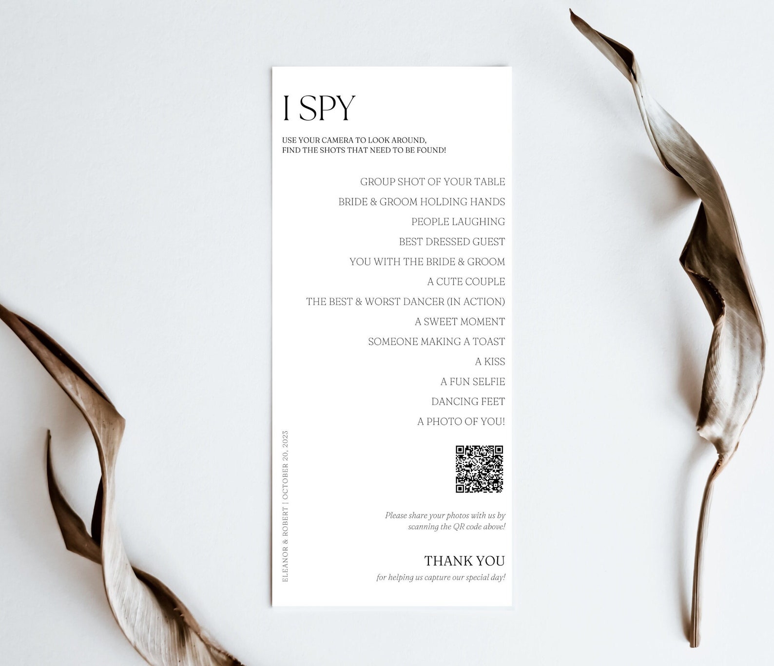 I SPY Wedding Game With QR Code Guest Photo Sharing - Etsy