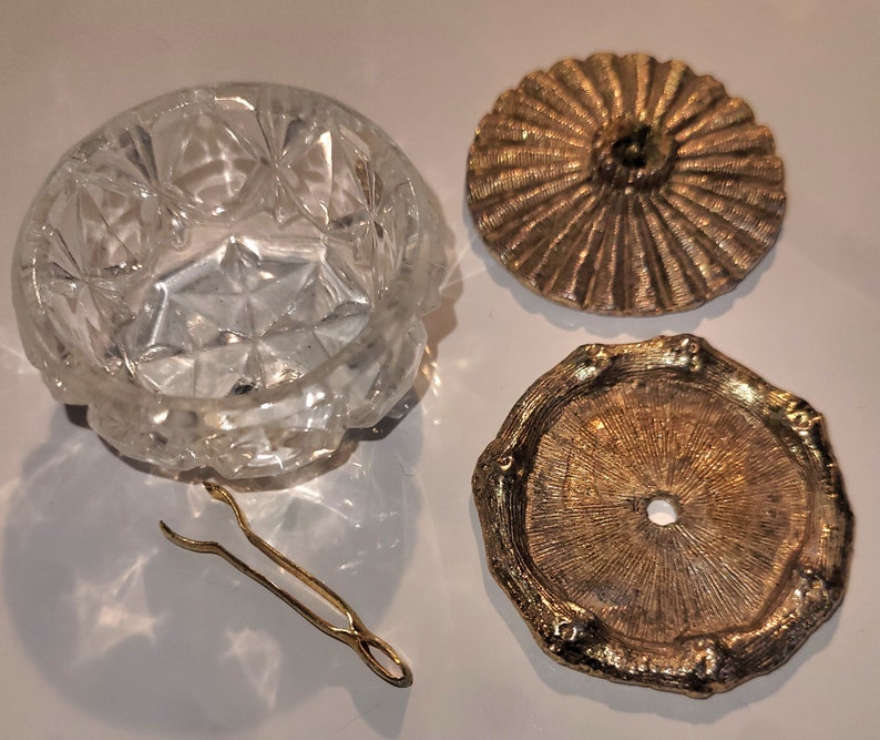 Vintage Salt / Saccharin Dish/cellar or Bohemian Pill Box With Tongs ...