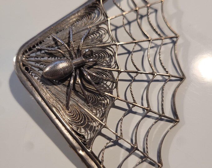 Vintage Sterling Silver Spider on Web Brooch/pin - Etsy