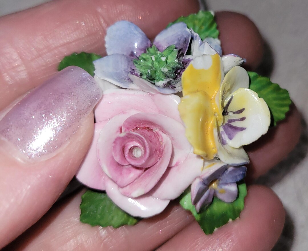 Porcelain Flower Brooch and Clip on Earrings Set. Made in England - Etsy