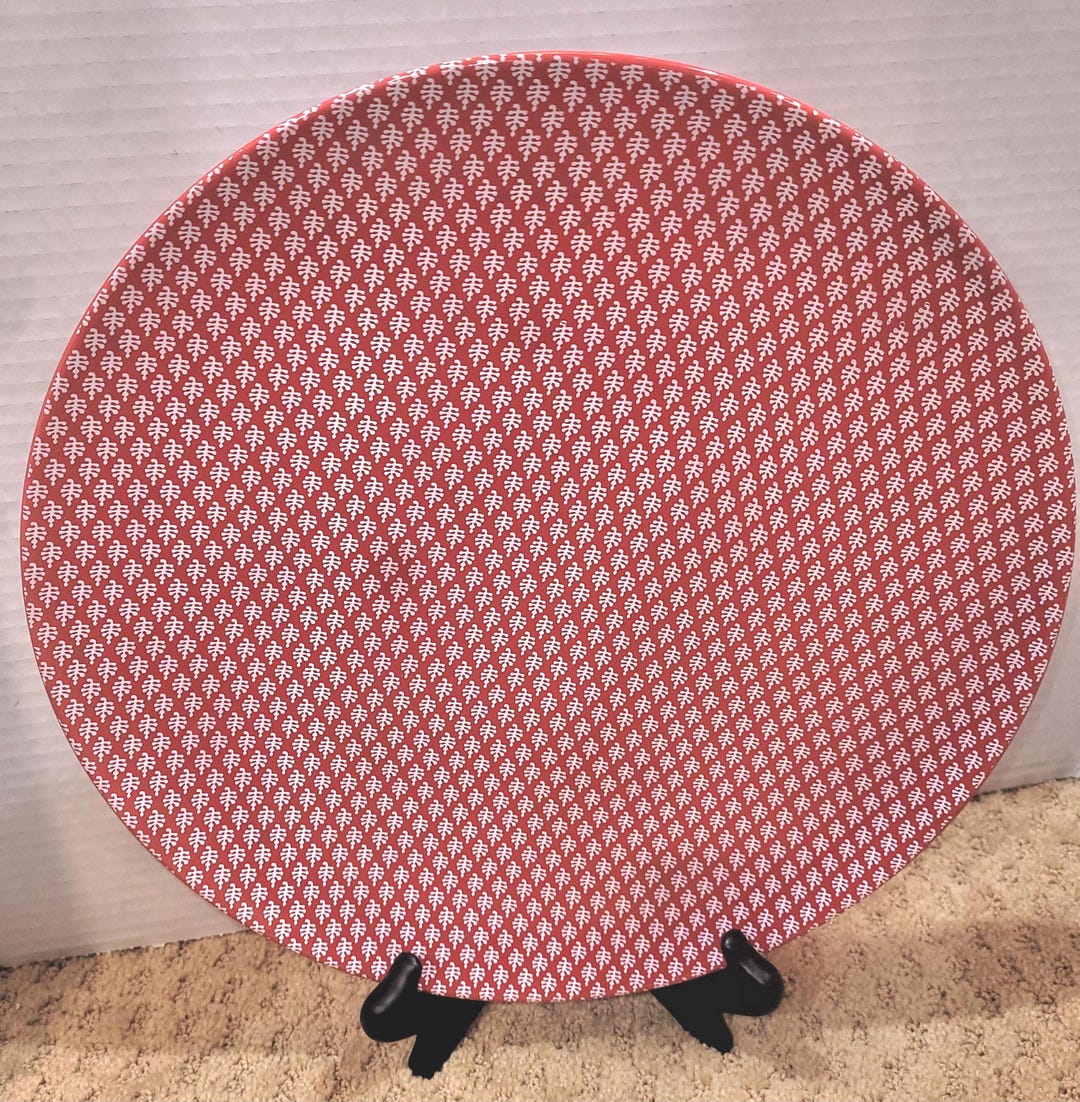 Daily Chef Red & White Textured Round Stoneware Platter - Etsy