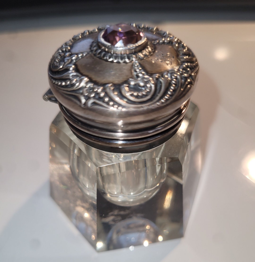 Antique Foster & Bailey Sterling Silver Repousse Filigree Crystal Ink ...