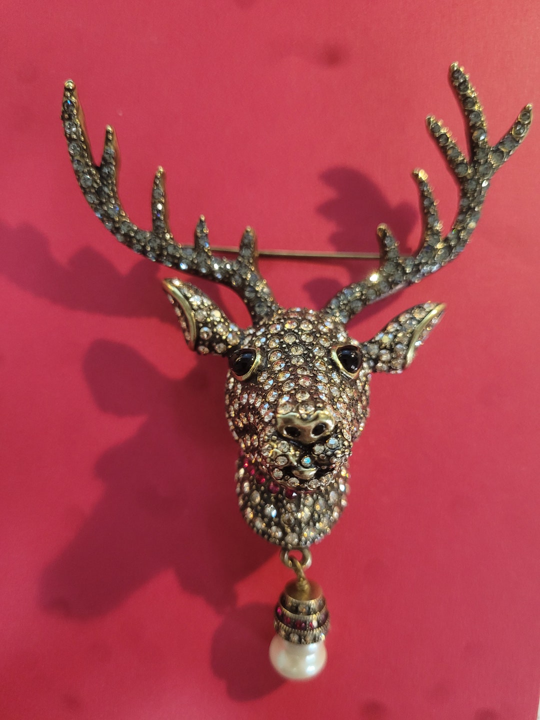 Heidi Daus Rudy Reindeer Crystal Accent Brooch Pin - Etsy