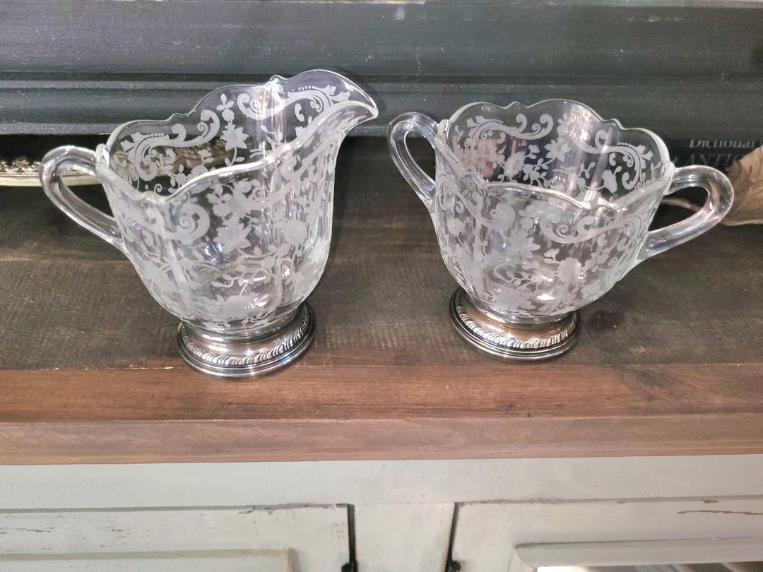 Vintage Cambridge Chantilly Etched Glass With Sterling Silver Base ...