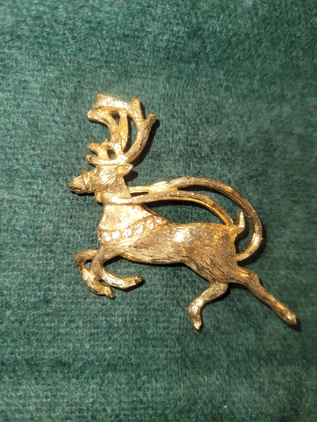 Vintage Clear Rhinestone and Gold Tone Reindeer Christmas Brooch - Etsy