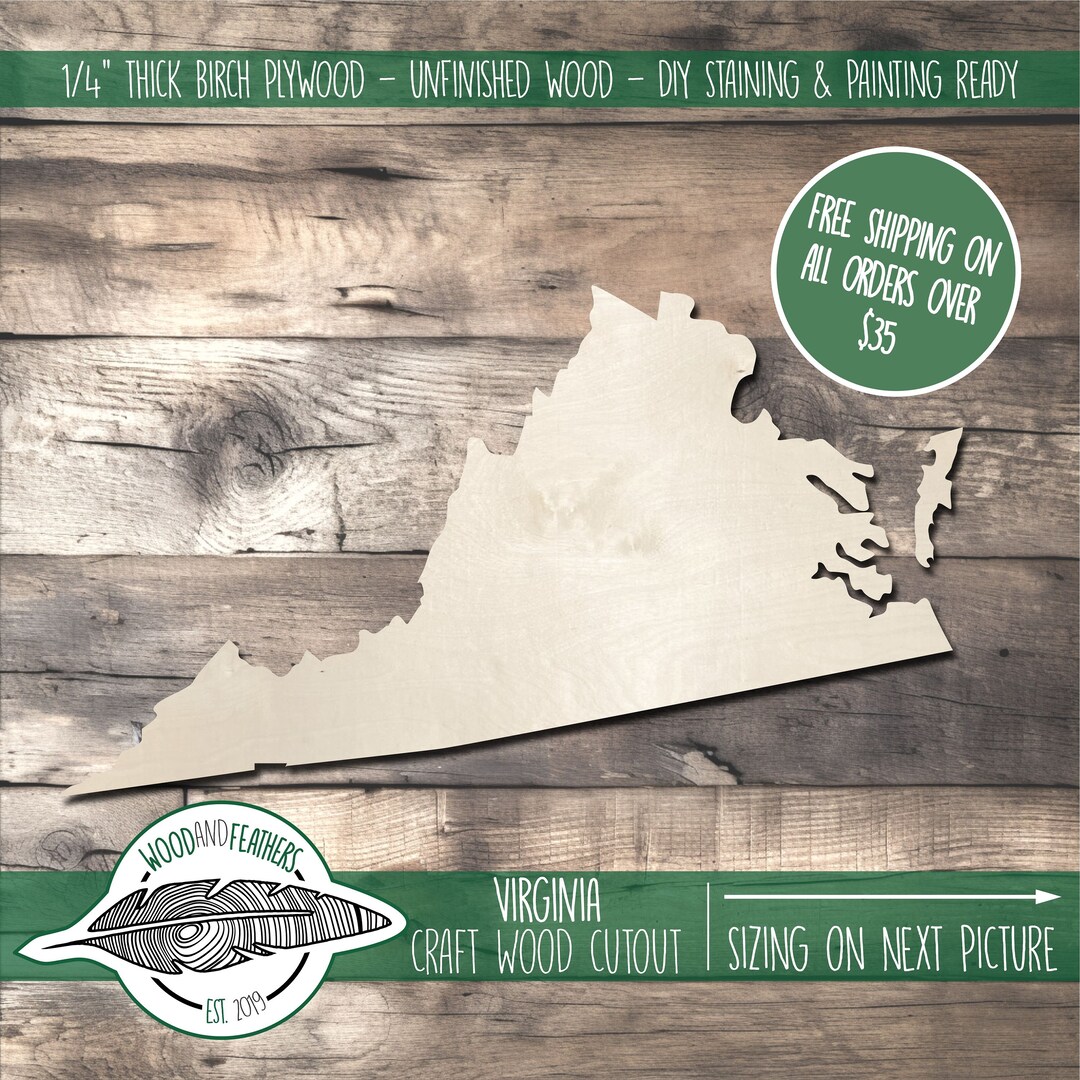 Virginia State Cutout Laser Cut Unfinished Wood Baltic Birch Pick Size ...