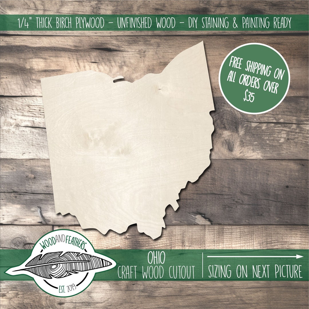 Ohio State Cutout Laser Cut Unfinished Wood Baltic Birch Pick Size DIY ...