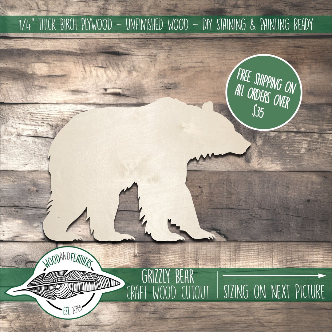 Grizzly Bear Customizable Wooden Cutout High-quality Plywood ...