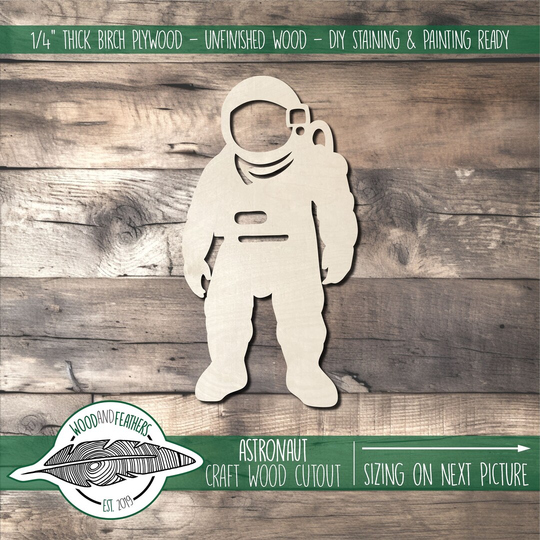 Astronaut Wood Cutouts Laser Cut Unfinished Birch Plywood Multiple ...