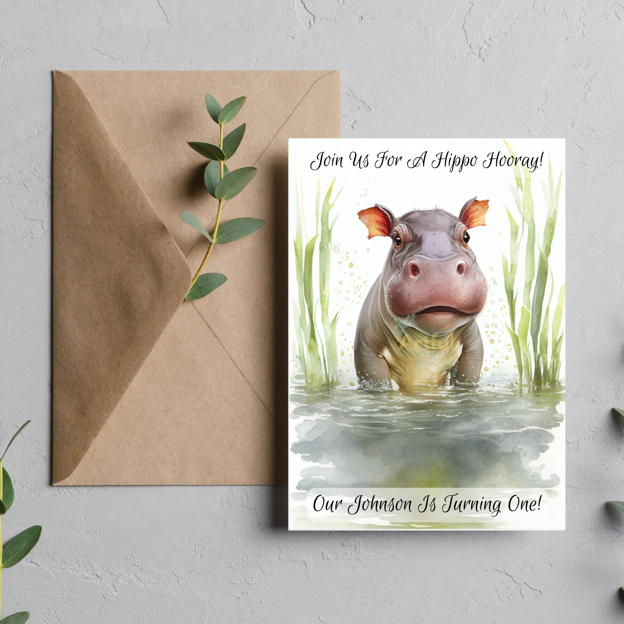 Baby Hippo in Water Watercolor Clipart Bundle, Cute Animal JPG, Instant ...