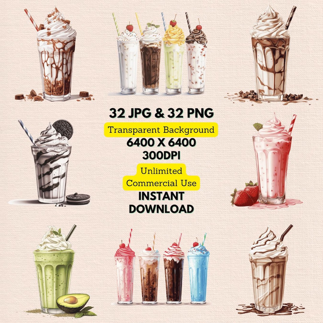 Milkshake Watercolor Clipart PNG JPG Bundle Instant Digital Download ...