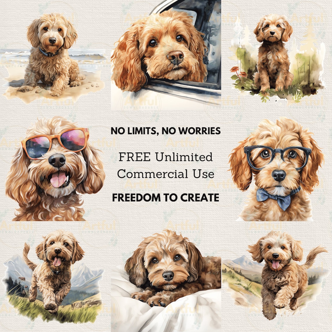 Cockapoo Watercolor Clipart PNG JPG Bundle Instant Digital Download ...