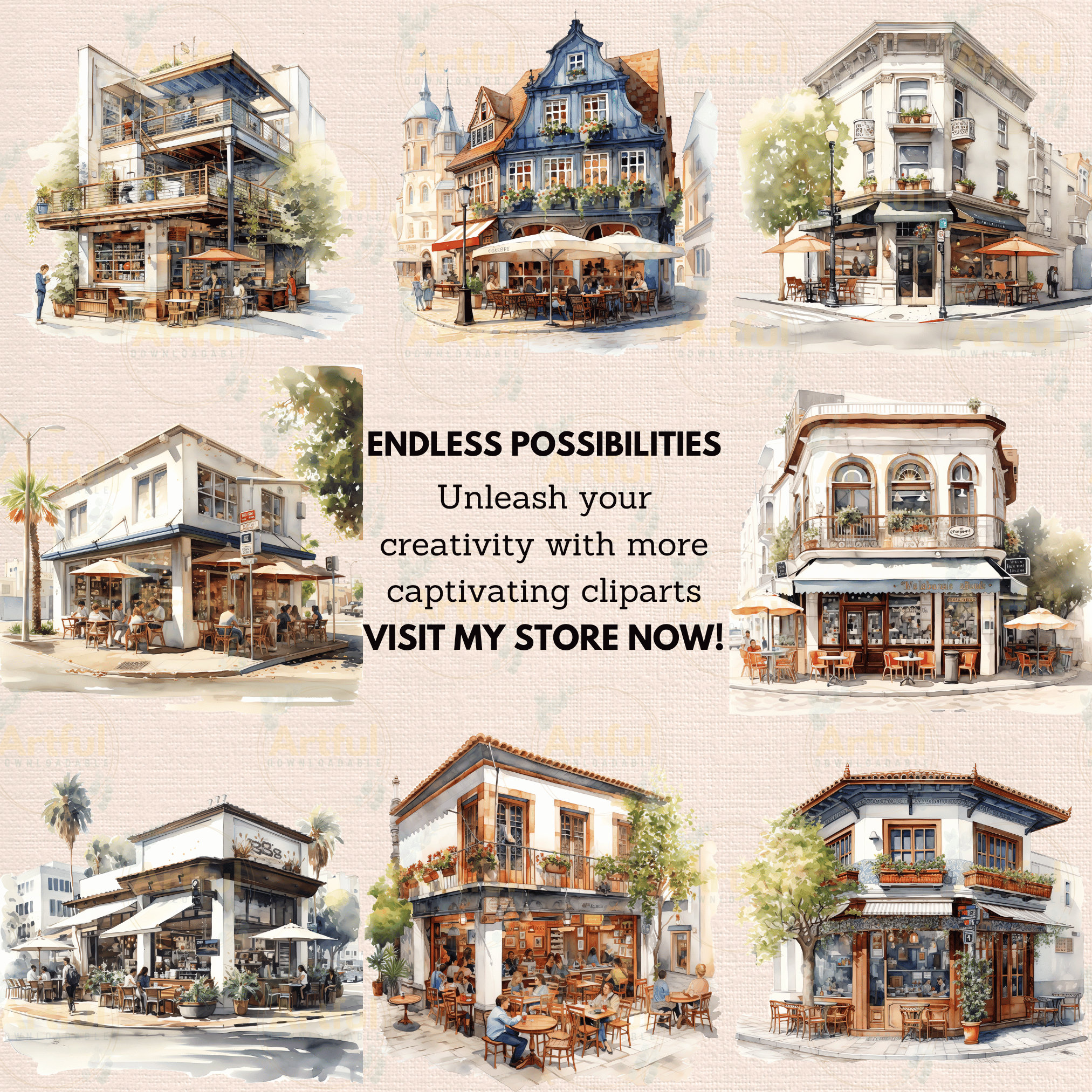 Coffee Shop Watercolor Clipart PNG JPG Bundle Instant Digital - Etsy