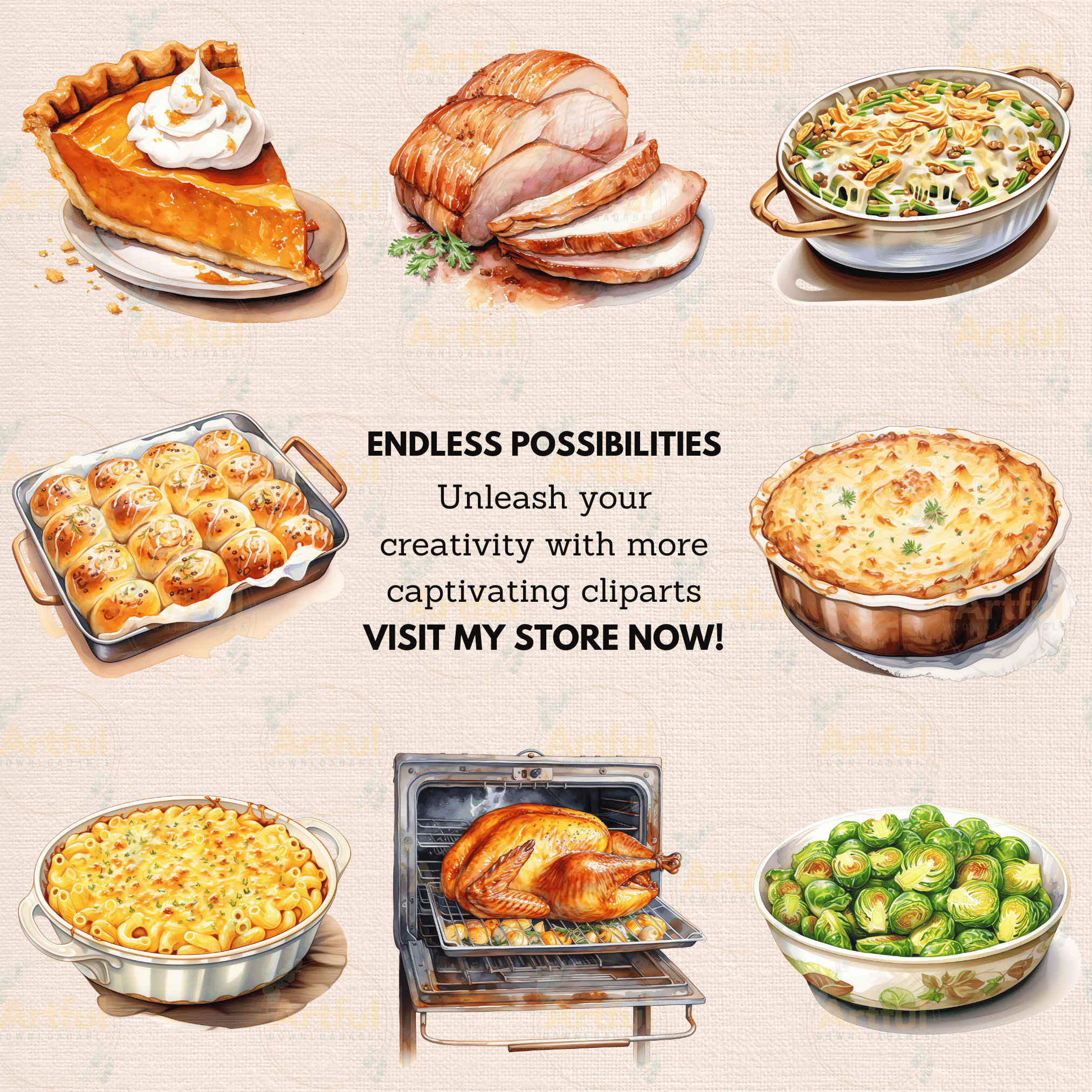 Thanksgiving Dinner Watercolor Clipart PNG JPG Bundle Instant - Etsy