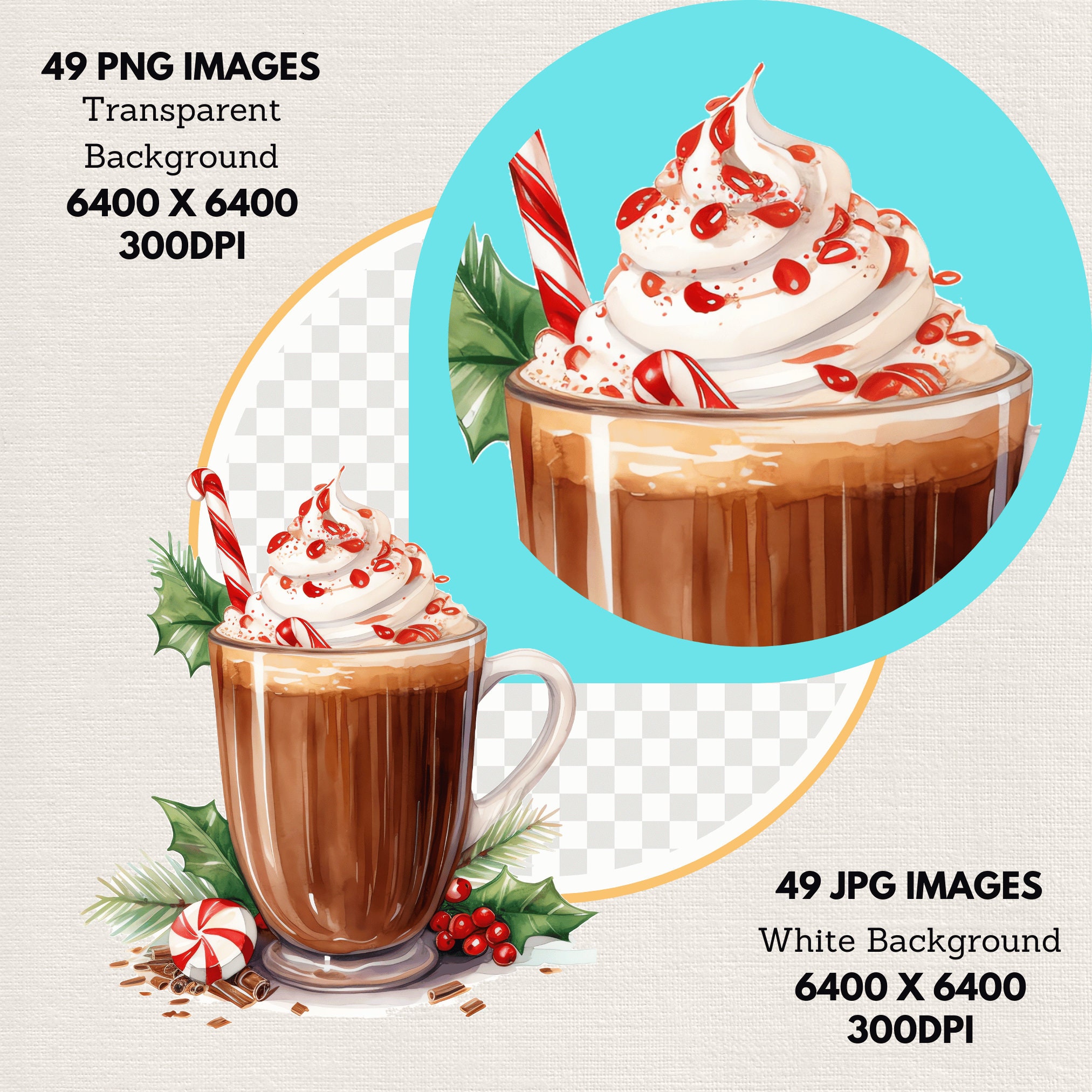 Hot Chocolate Watercolor Clipart PNG JPG Bundle Instant - Etsy