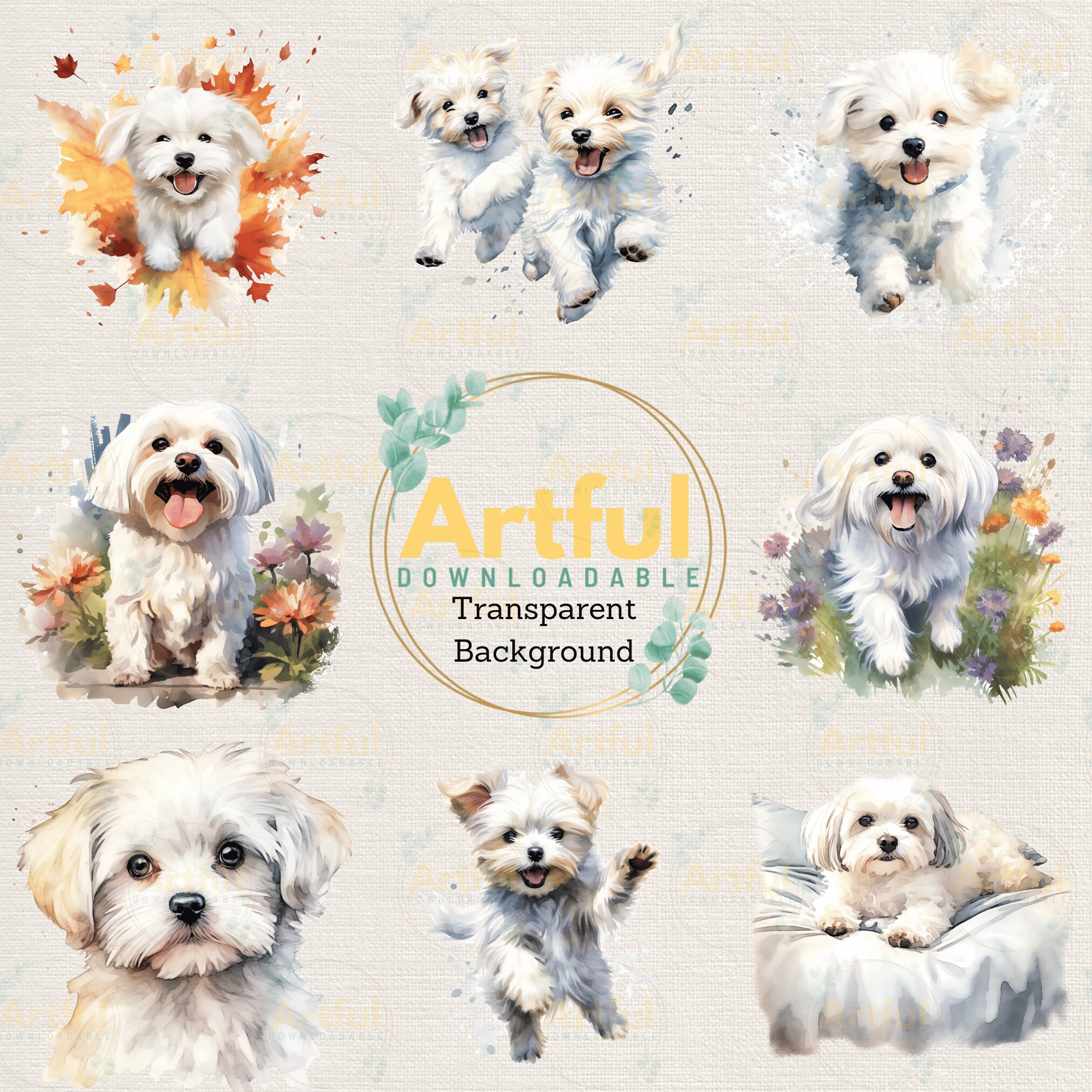 Cute Maltese Watercolor Clipart Set DIY Birthday Invitation Card Craft ...