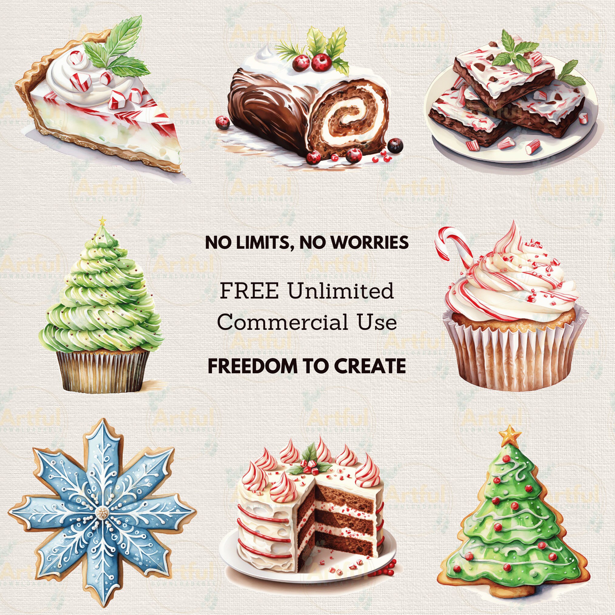 Christmas Sweets Watercolor Clipart PNG JPG Bundle Instant Digital ...