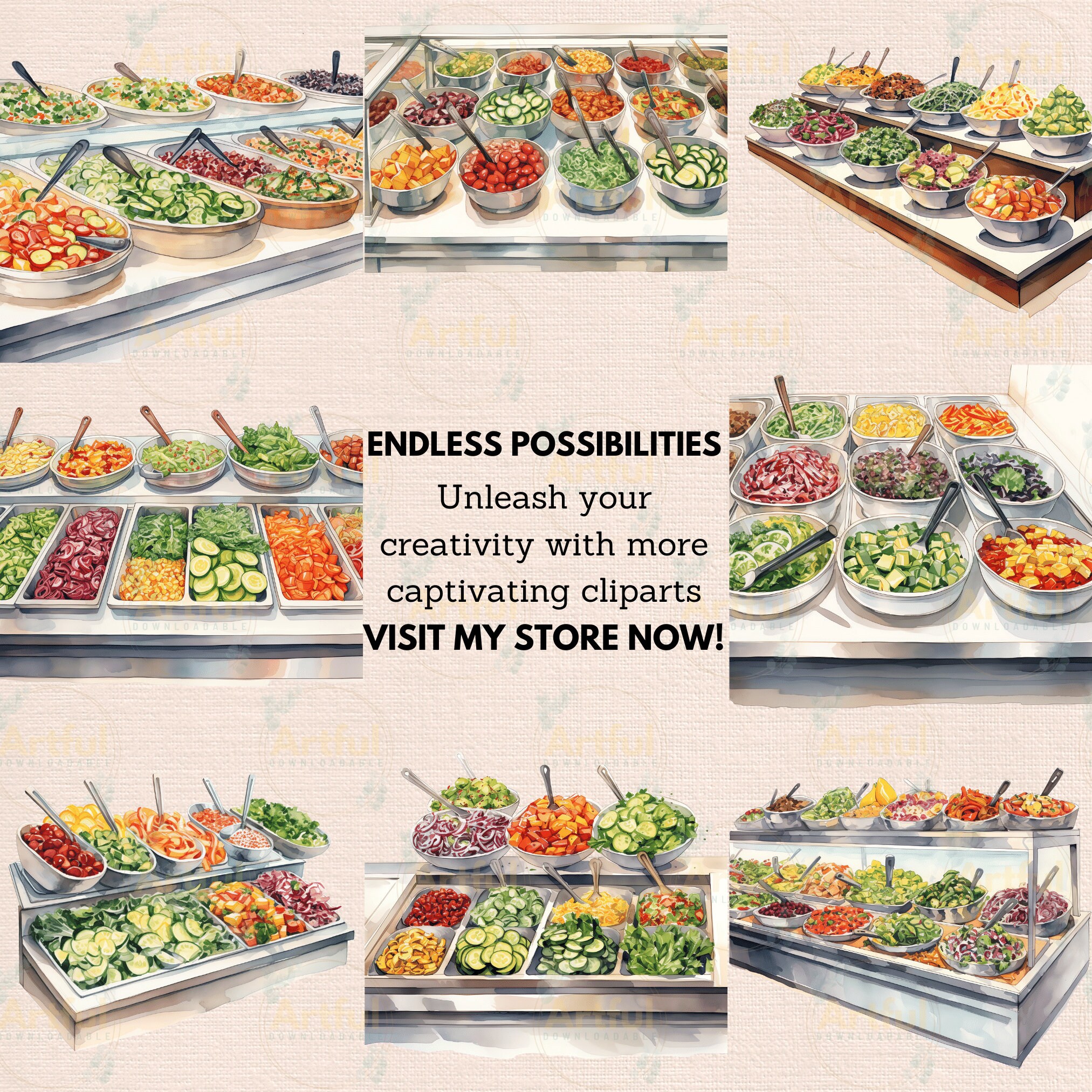 Salad Bar Watercolor Clipart PNG JPG Bundle Instant Digital Download ...