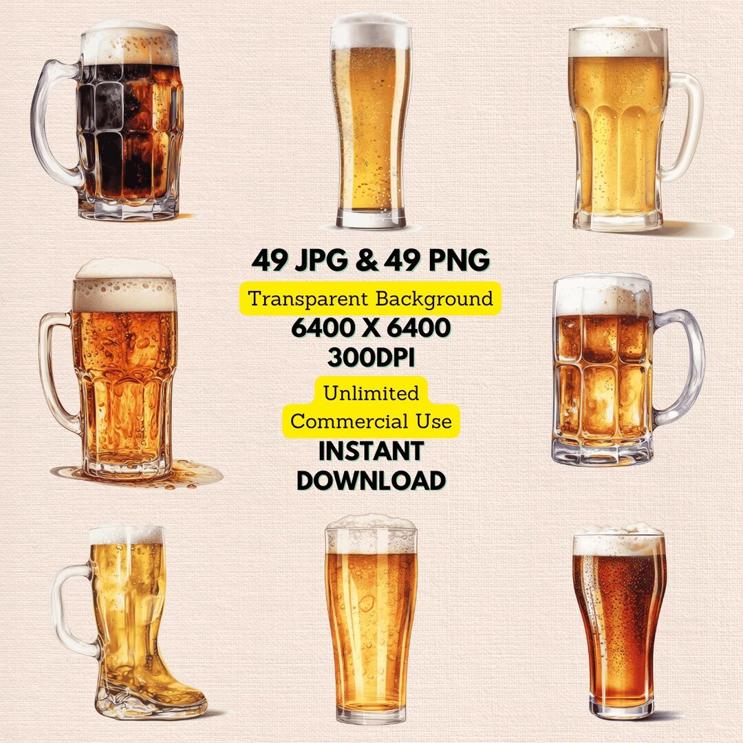 Cool Beer Watercolor Clipart PNG JPG Bundle Instant Digital Download ...
