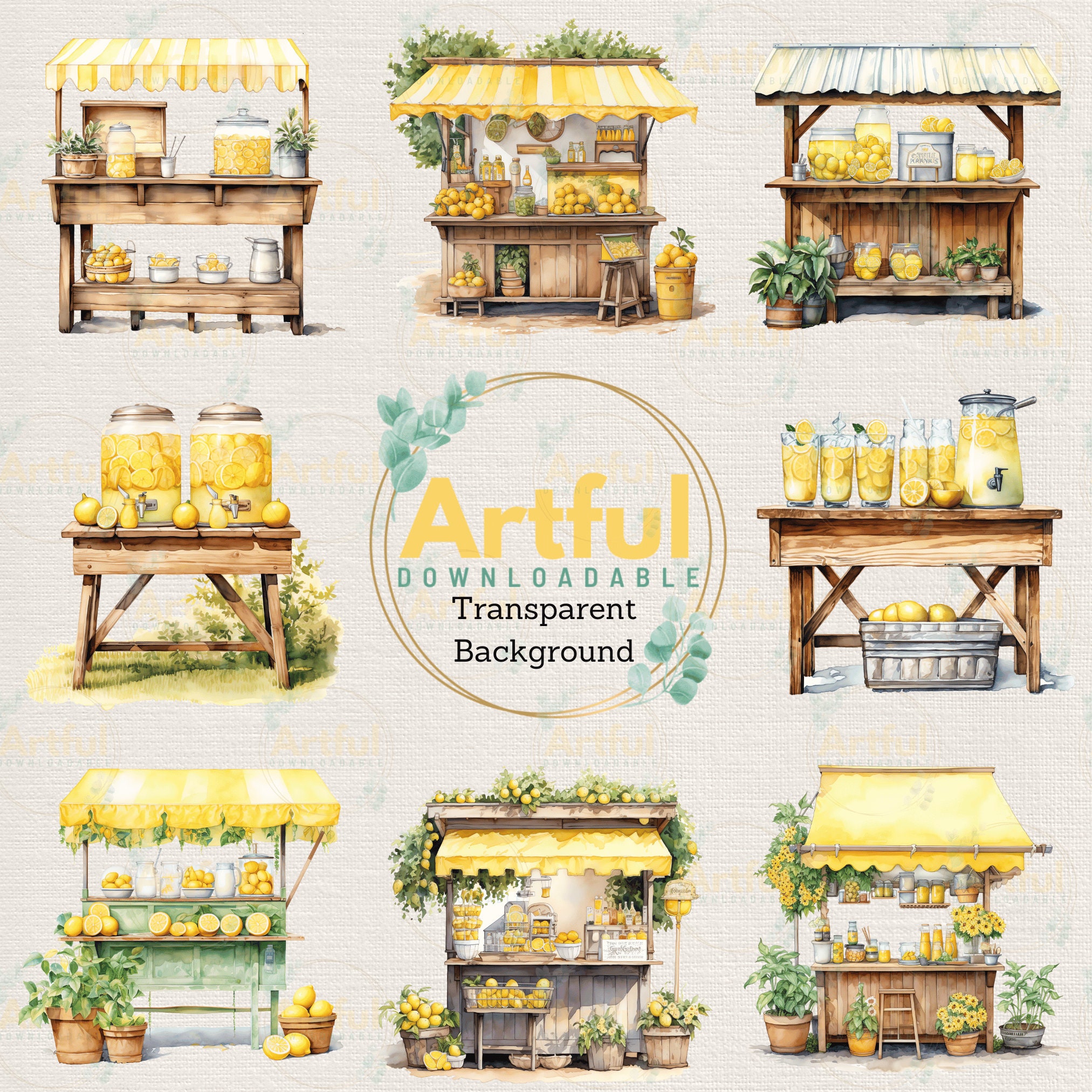 Lemonade Stand Watercolor Clipart PNG JPG Bundle Instant Digital ...