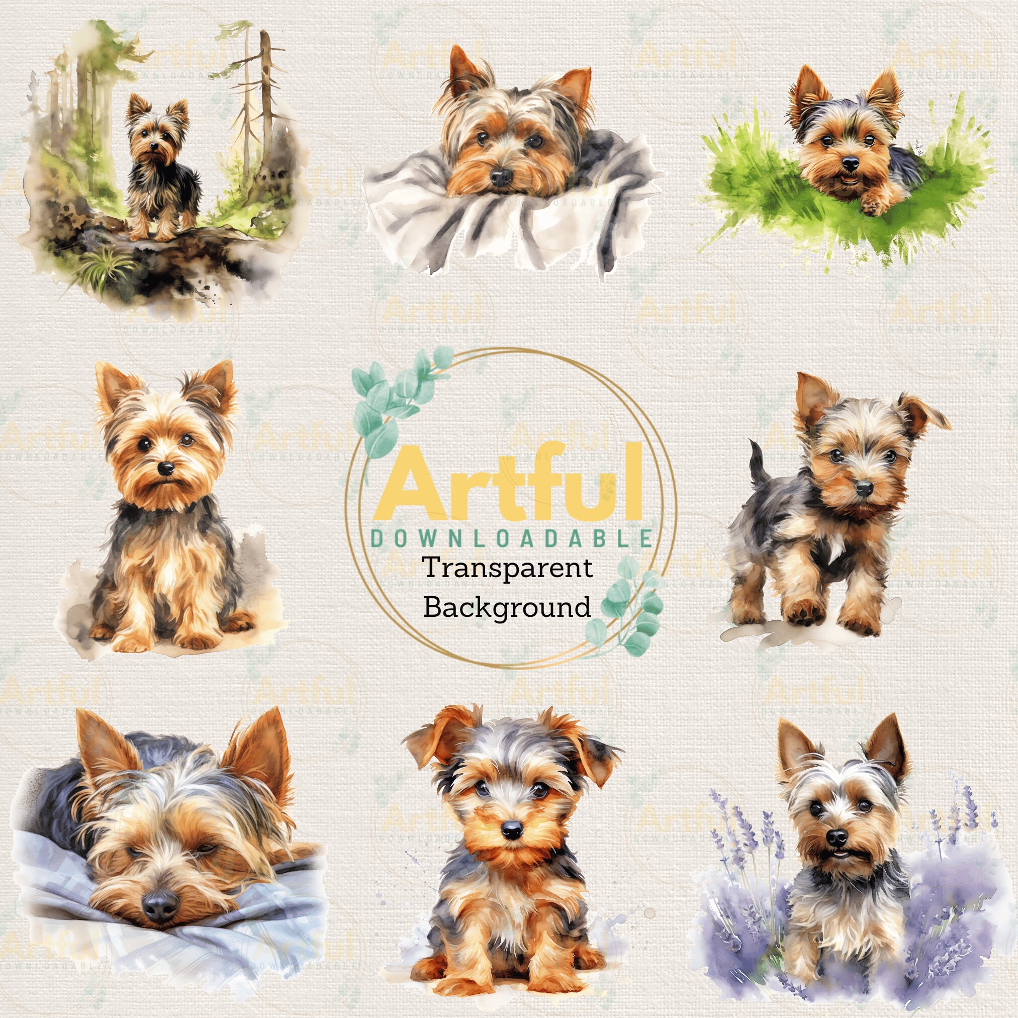 Yorkshire Terrier Watercolor Clipart PNG JPG Bundle Instant Digital ...