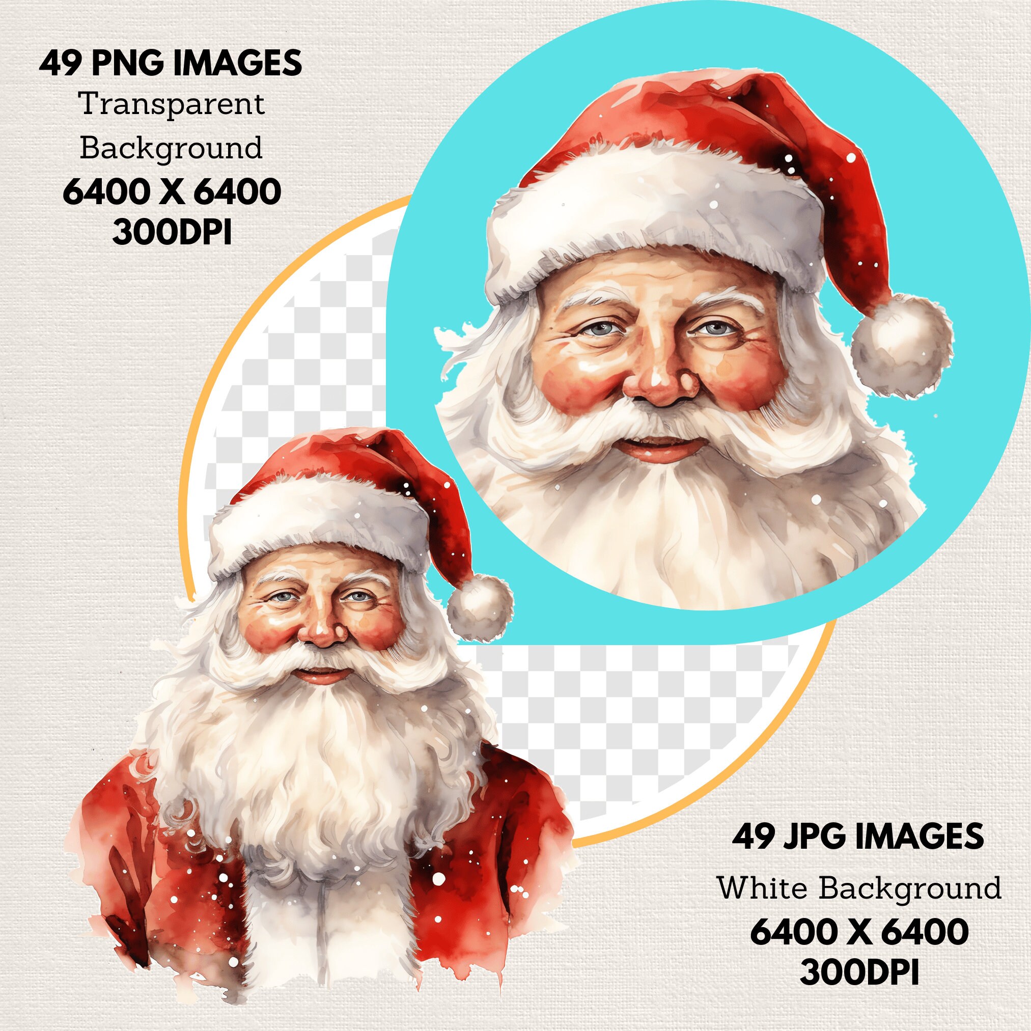 Santa Claus Watercolor Clipart PNG JPG Bundle Instant Digital Download ...