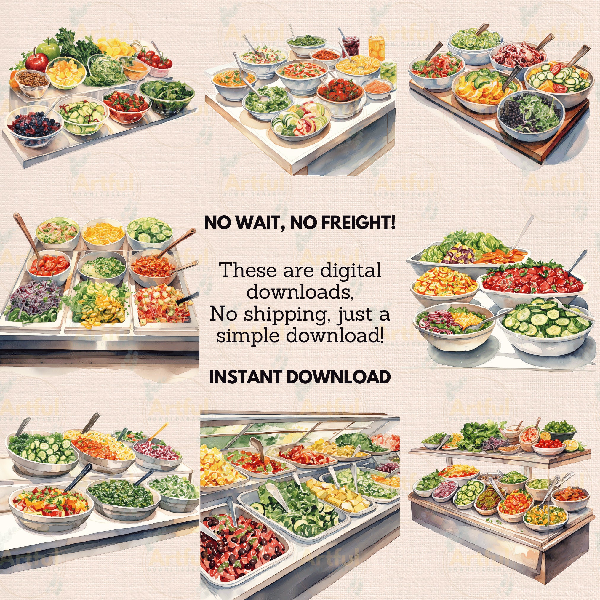 Salad Bar Watercolor Clipart PNG JPG Bundle Instant Digital Download ...