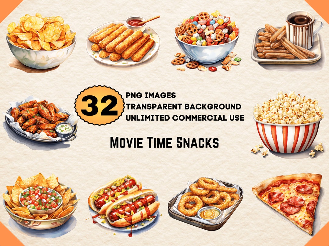 Movie Time Snacks Watercolor Clipart PNG JPG Bundle Instant - Etsy