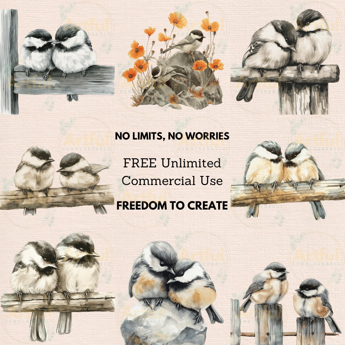Watercolor Black Capped Chickadees Couple Pair Resting Sleeping Clipart ...