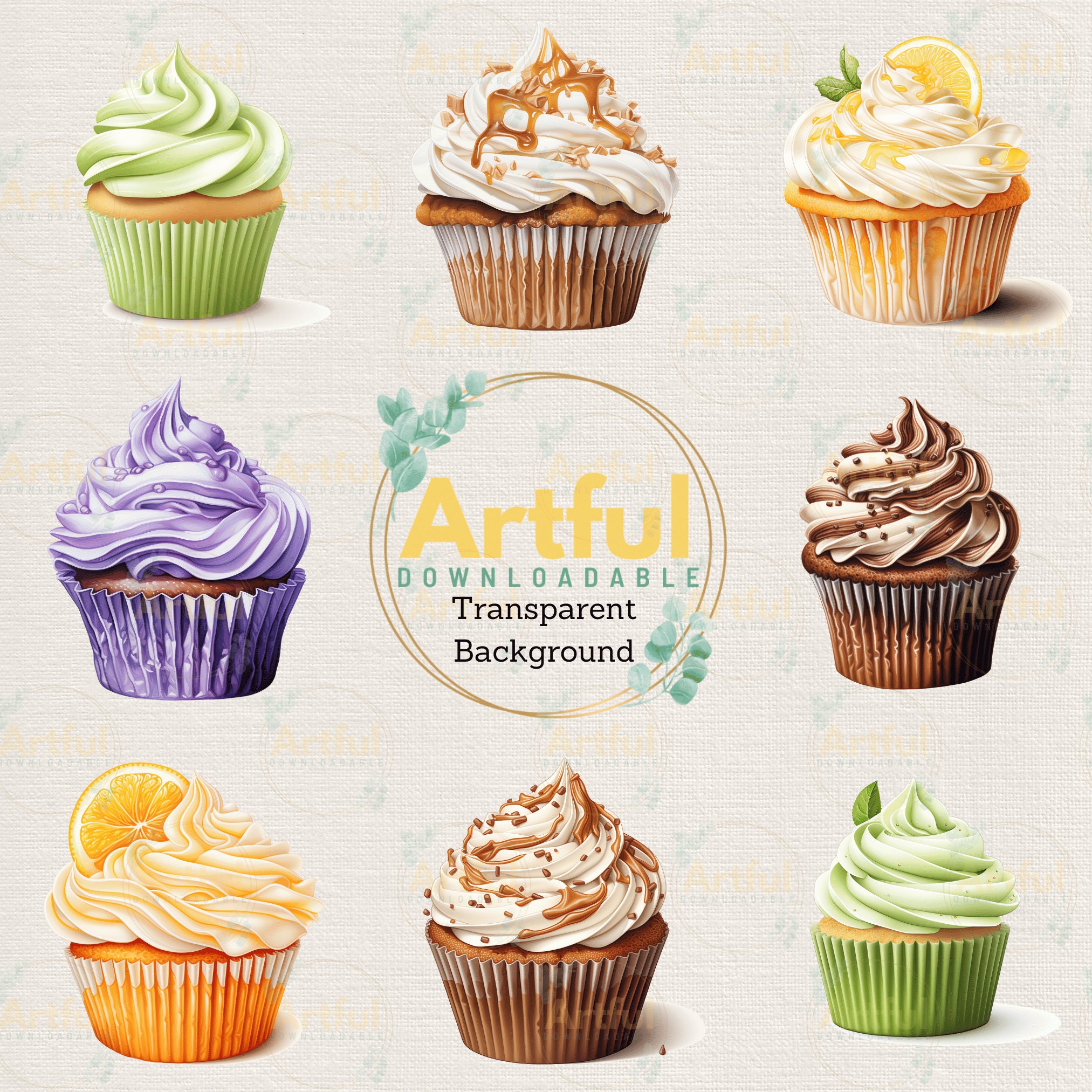 Cupcake Watercolor Clipart PNG JPG Bundle Instant Digital Download ...