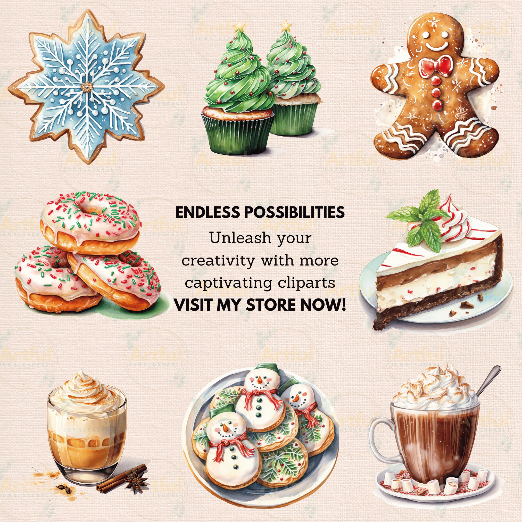 Christmas Sweets Watercolor Clipart PNG JPG Bundle Instant Digital ...