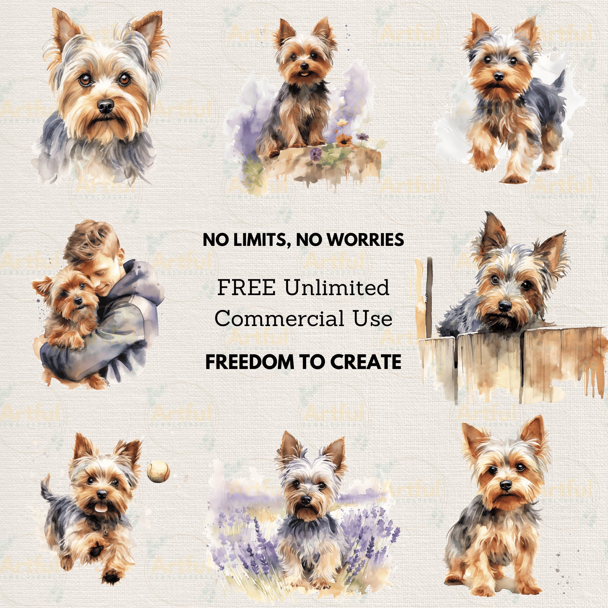 Yorkshire Terrier Watercolor Clipart PNG JPG Bundle Instant Digital ...